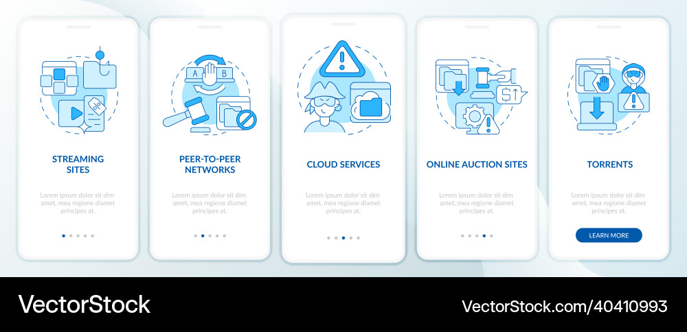 Sources of pirated content onboarding mobile app Vector Image