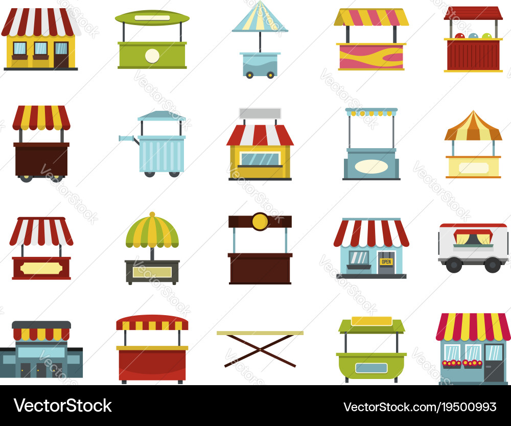 Street market icon set flat style Royalty Free Vector Image