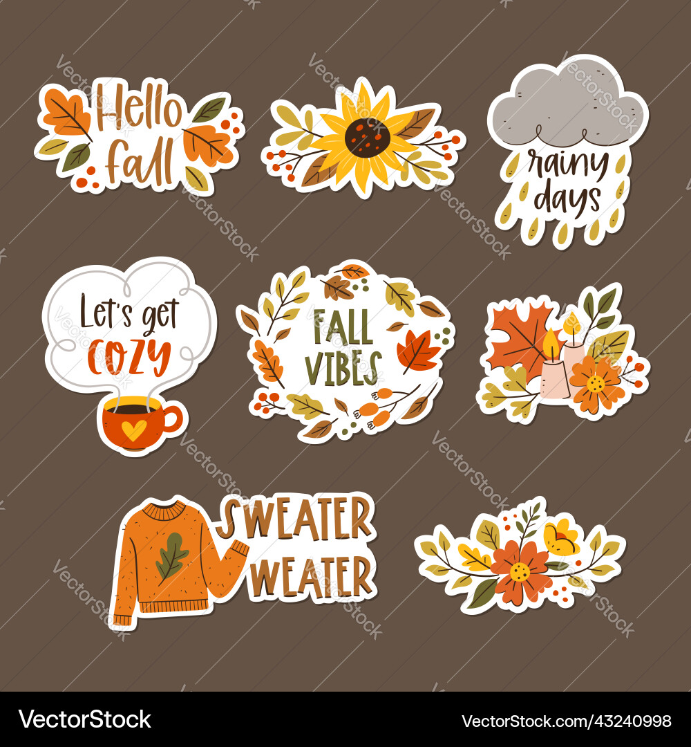 Autumn floral sticker collection Royalty Free Vector Image