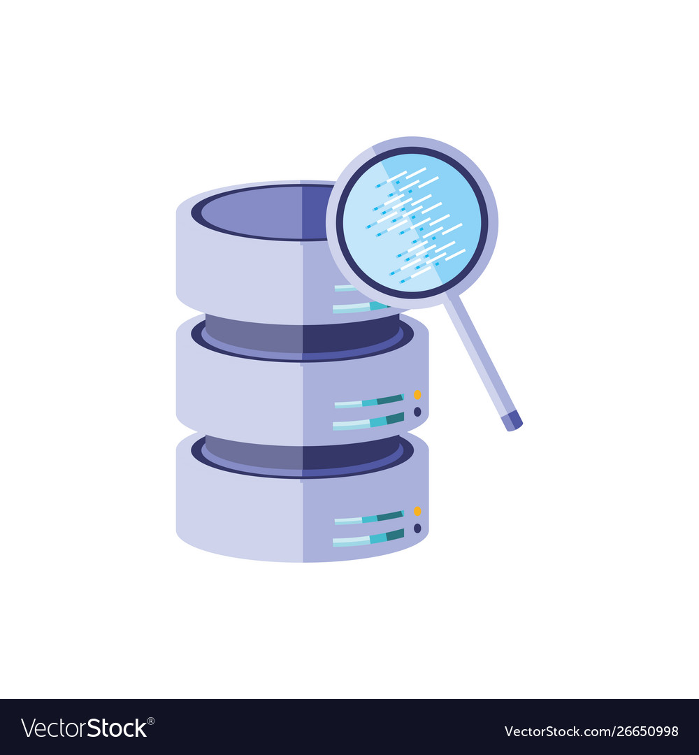 Data center disks with search magnifying glass Vector Image