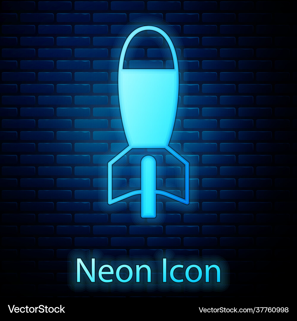 Glowing neon rocket launcher with missile icon Vector Image