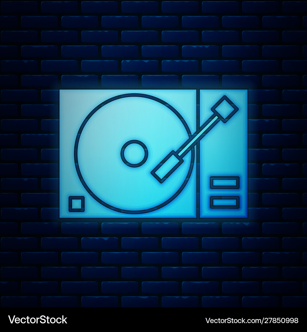 Glowing neon vinyl player with a vinyl disk icon Vector Image