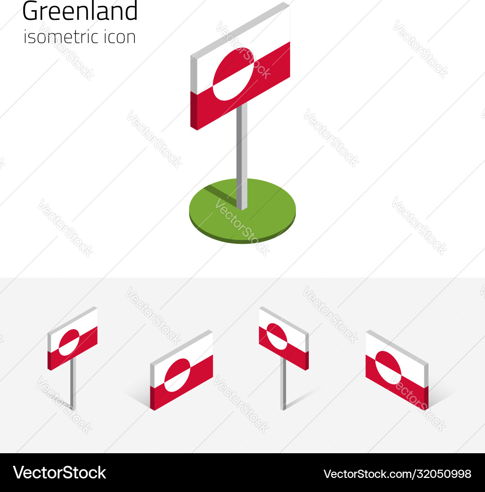 Greenland flag set 3d isometric flat icons Vector Image