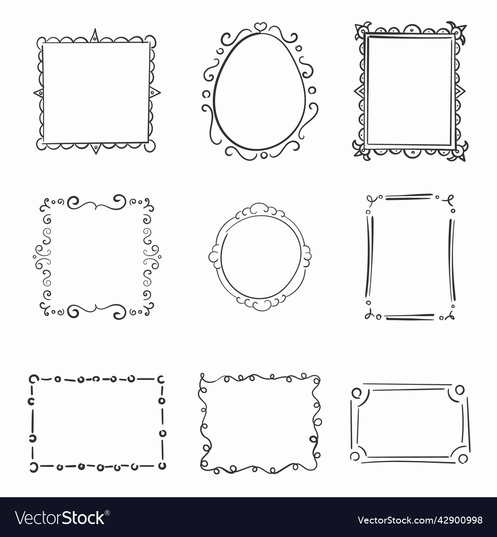 Hand drawn frames square borders scribble doodle Vector Image