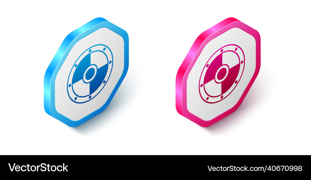 Isometric round wooden shield icon isolated Vector Image