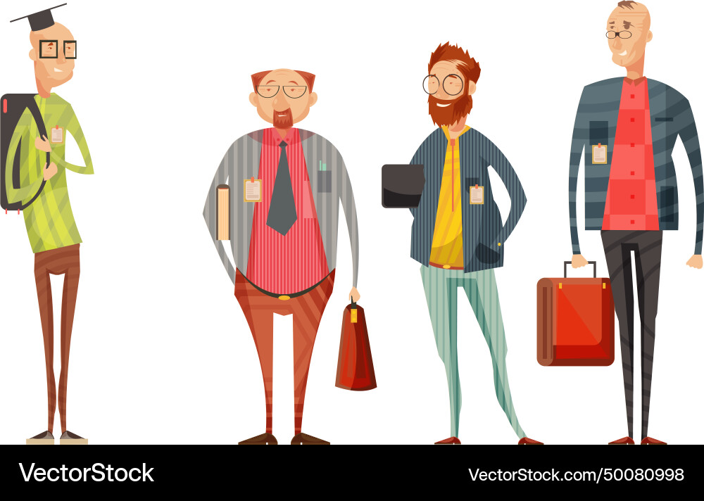Men teachers retro cartoon collection Royalty Free Vector