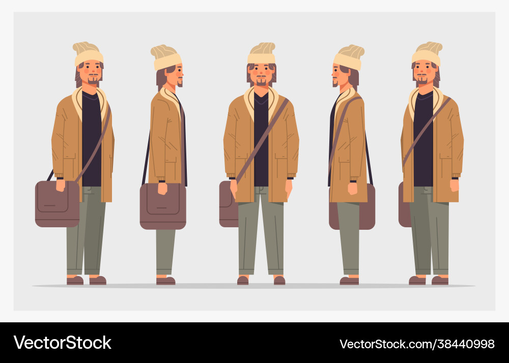 Set casual man front side view male character Vector Image