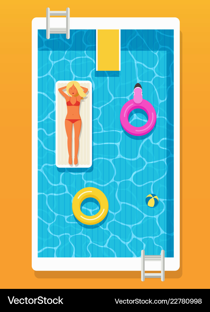 Swimming pool with clear water inflatable circles Vector Image