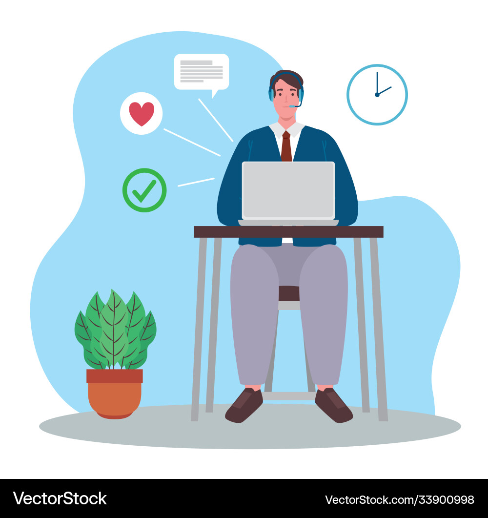 Telework agent male call center working from Vector Image