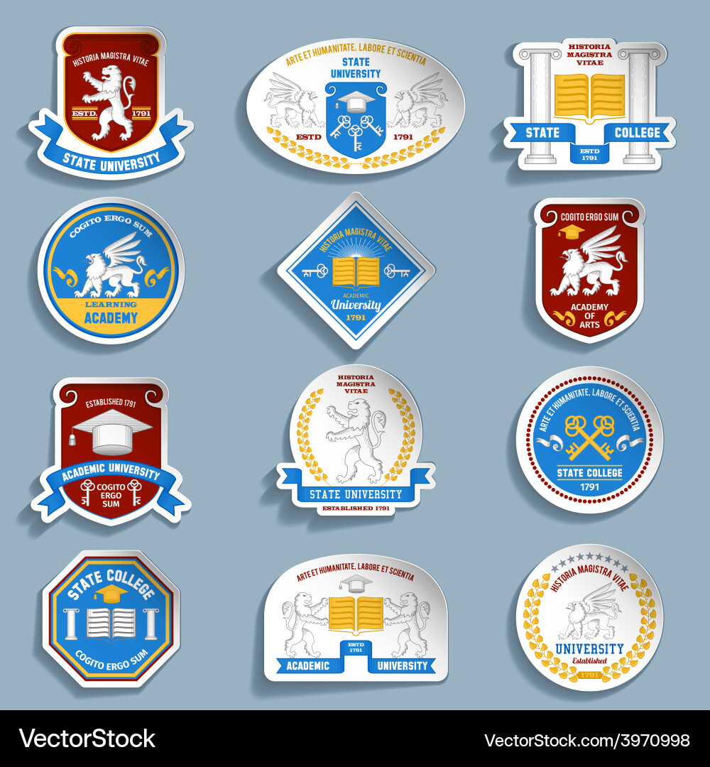 University badges pictograms set Royalty Free Vector Image