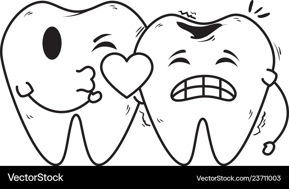 Comic teeth couple with heart kawaii Royalty Free Vector