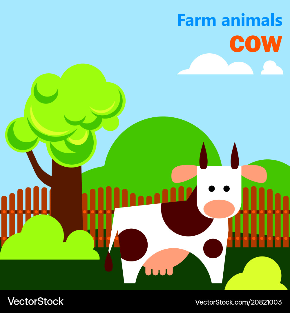 Educational flashcard with cow on the farm Vector Image