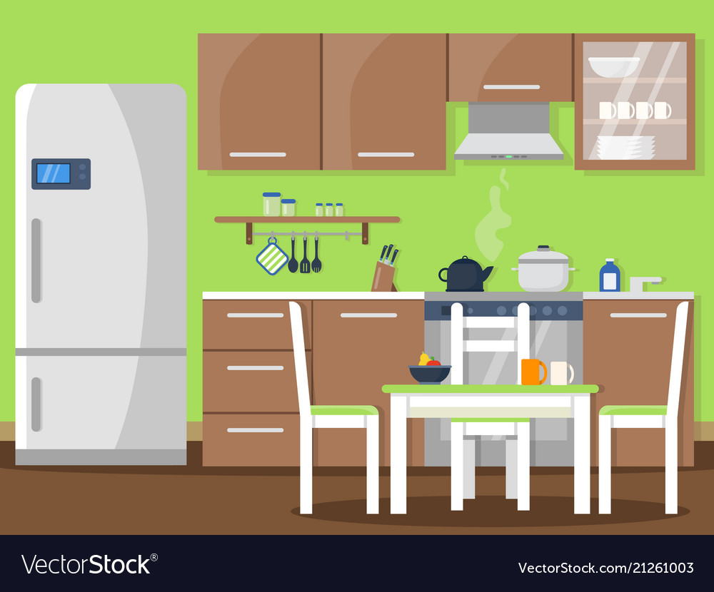 Flat kitchen interior Royalty Free Vector Image