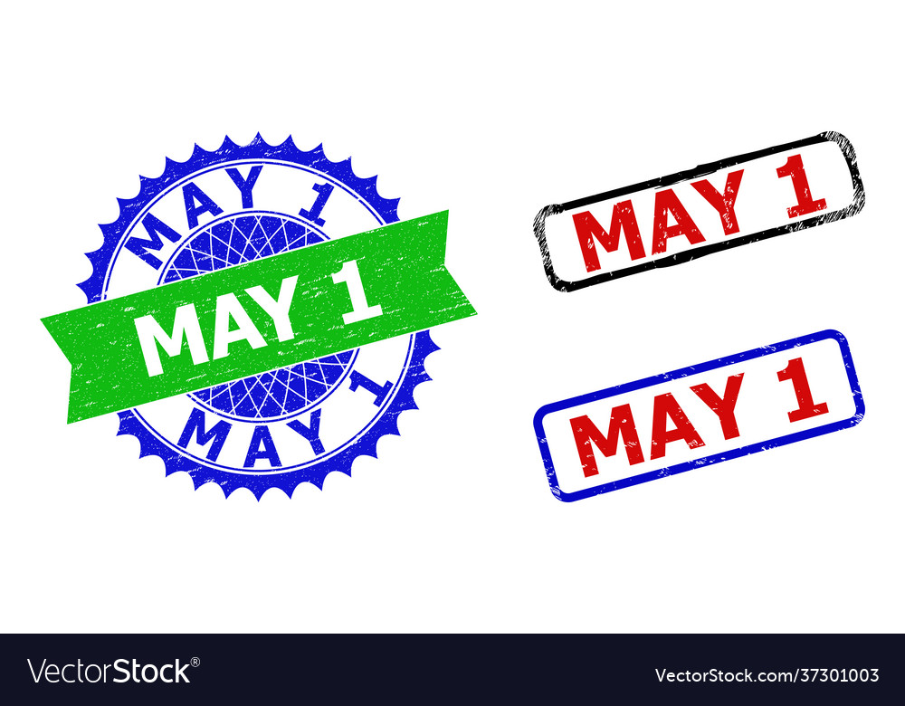 May 1 rosette and rectangle bicolor stamp seals Vector Image