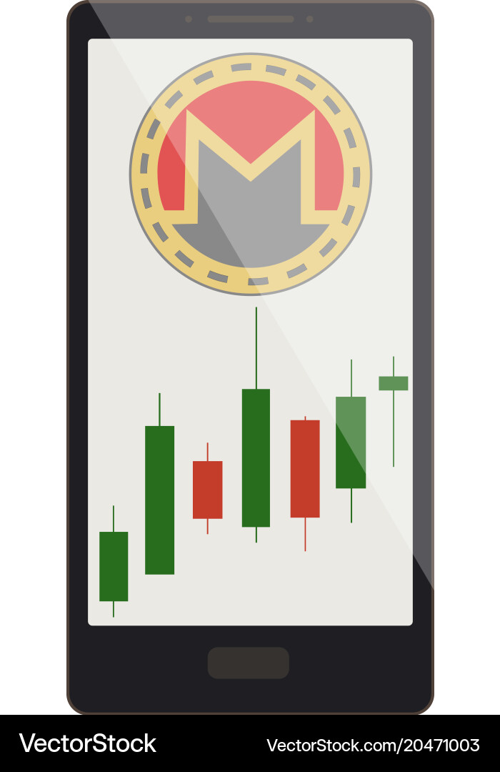 Monero coin with candlestick chart on a phone Vector Image