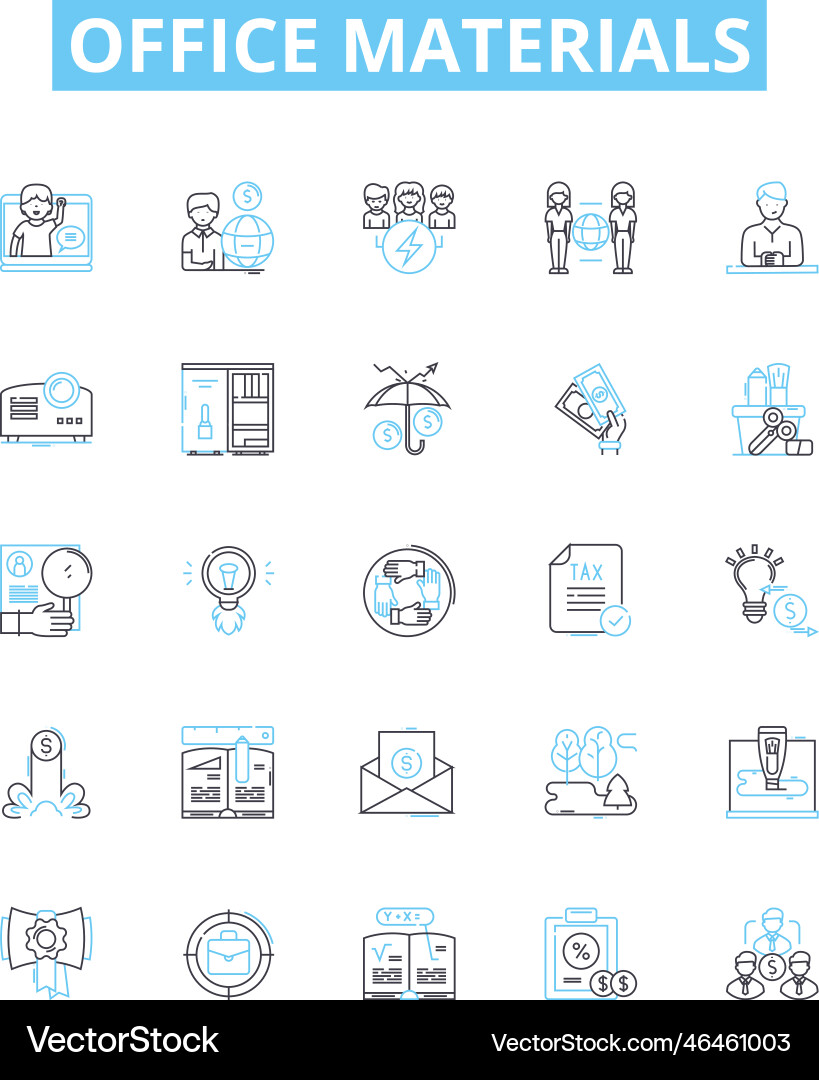 Office materials line icons set stationery Vector Image