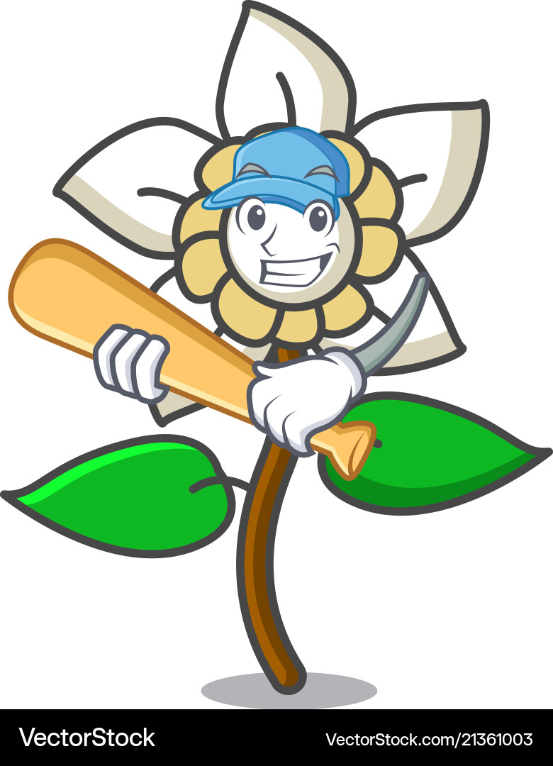 Playing baseball jasmine flower character cartoon Vector Image