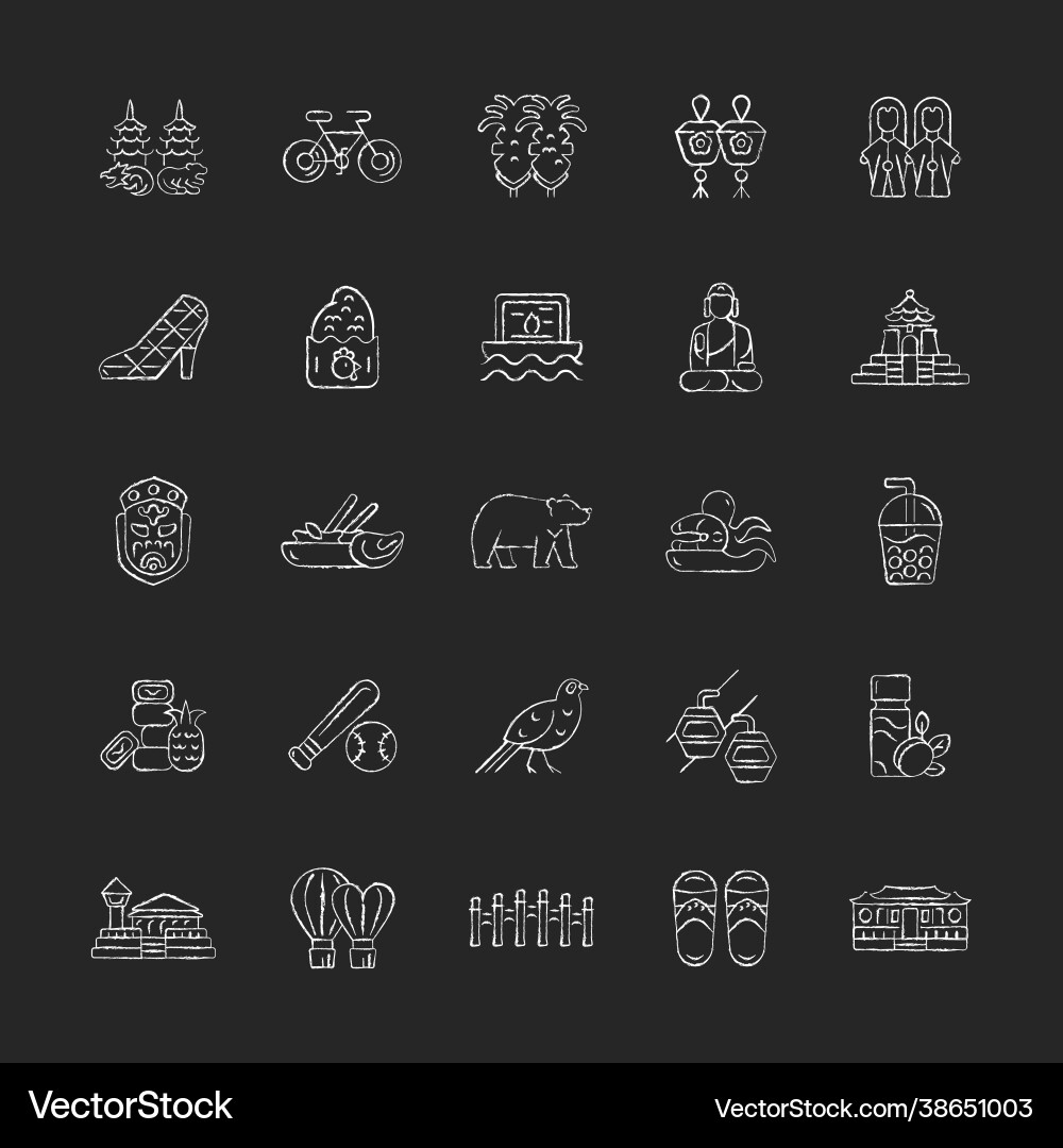 Taiwan chalk white icons set on dark background Vector Image