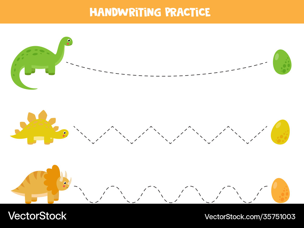 Tracing lines with cartoon dinosaurs and eggs Vector Image