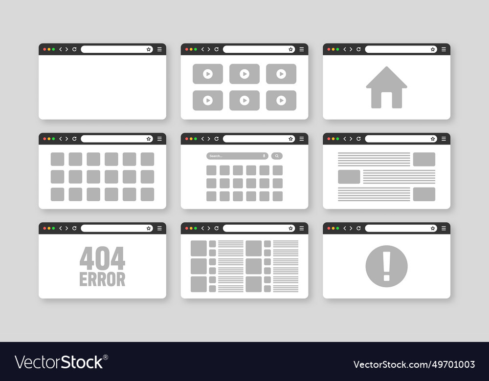 Web browser window pages layout with toolbar Vector Image