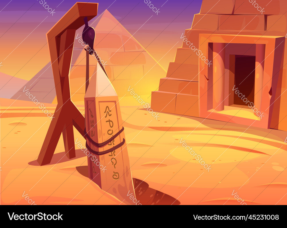 Archeology excavation next to ancient pyramid Vector Image