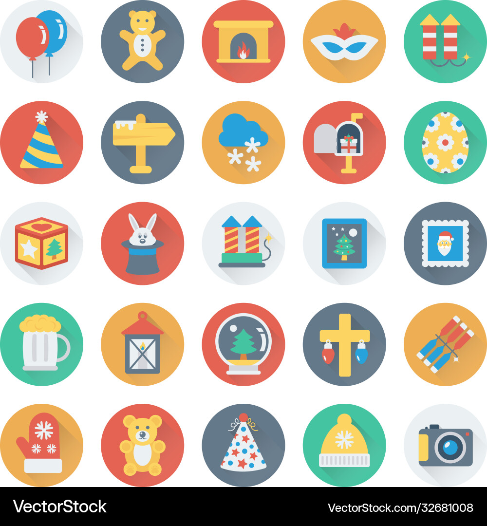 Christmas party and celebration flat icons Vector Image