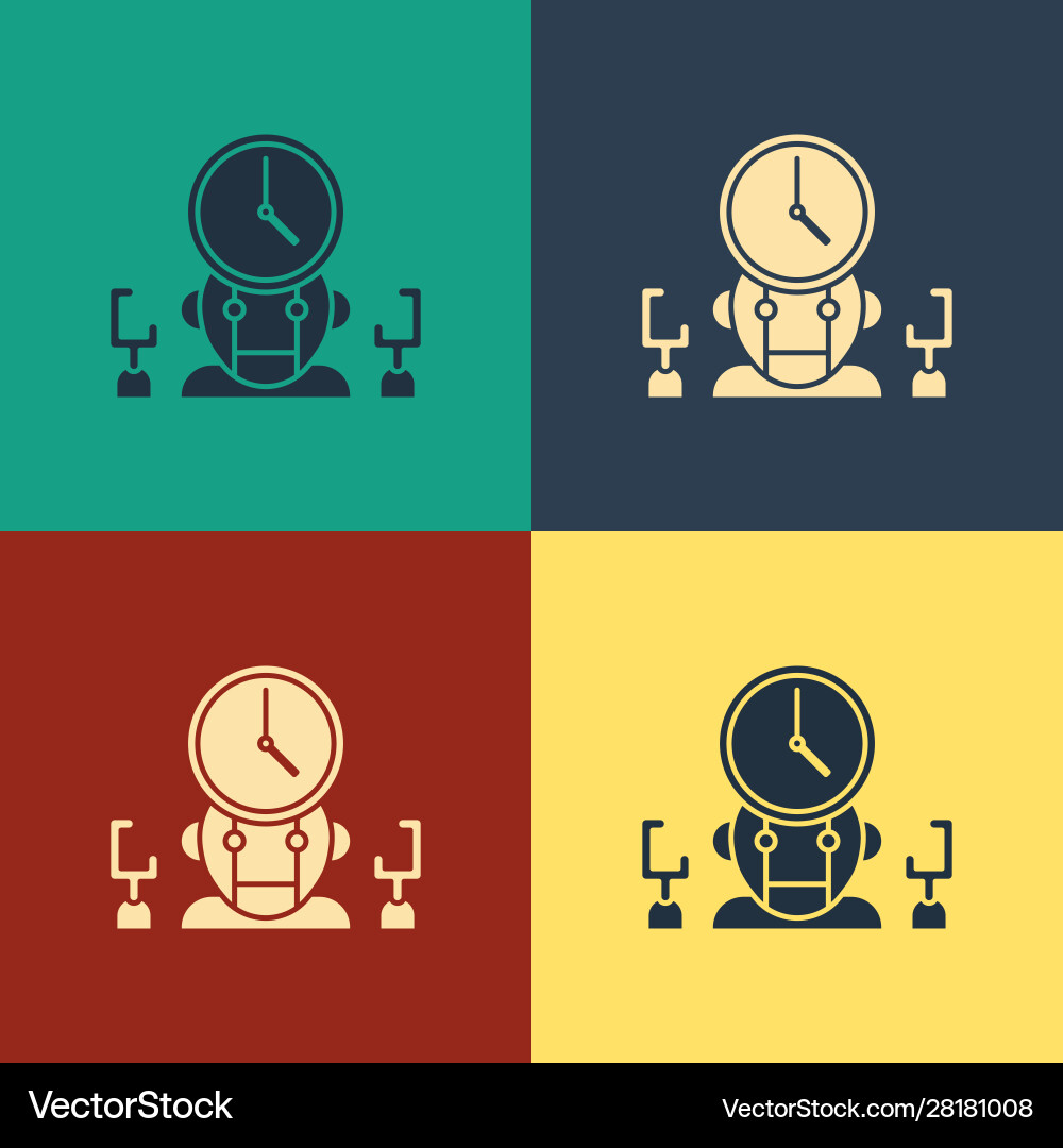 Color robot and digital time manager icon isolated