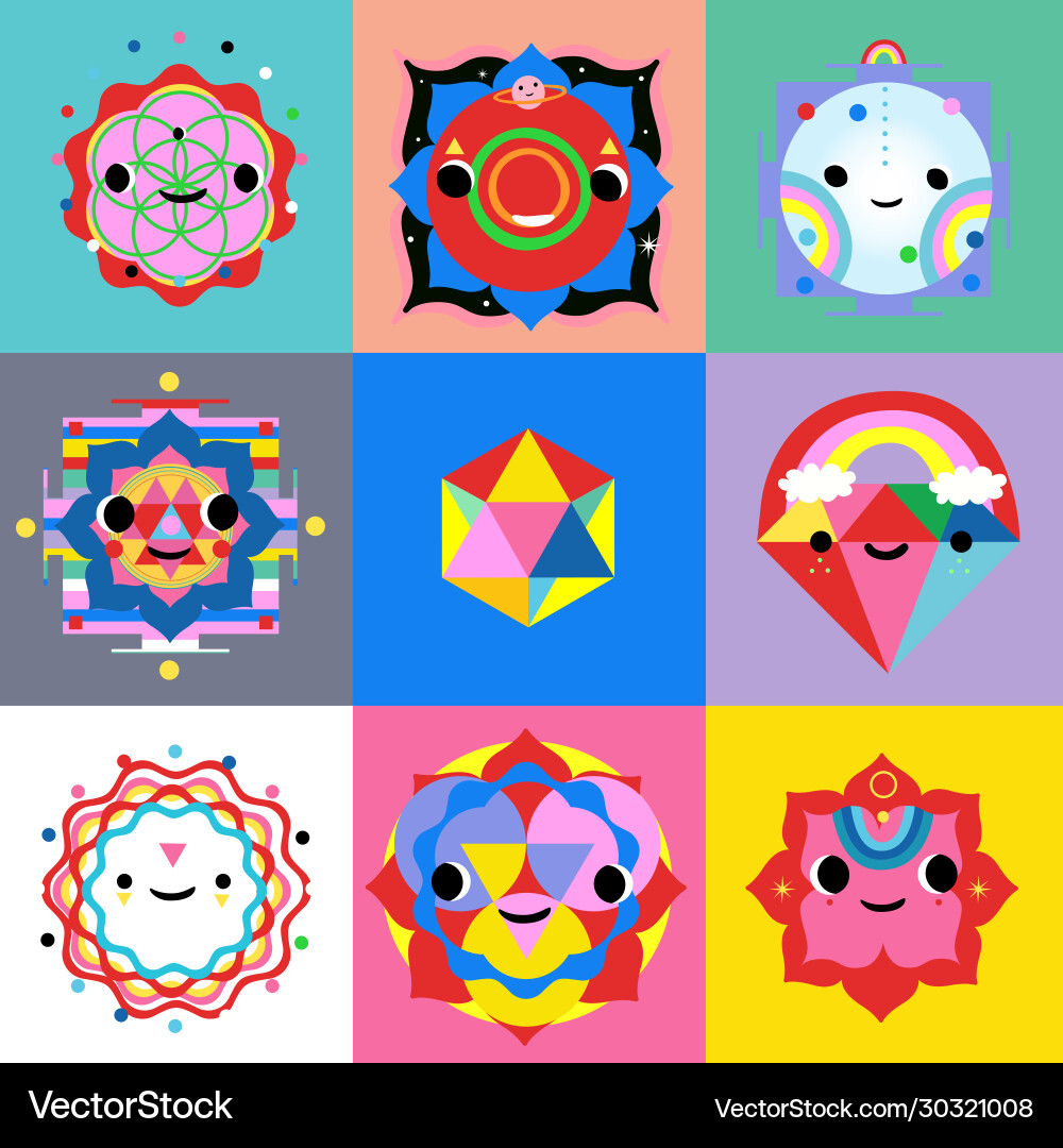Kawaii style sacred characters Royalty Free Vector Image