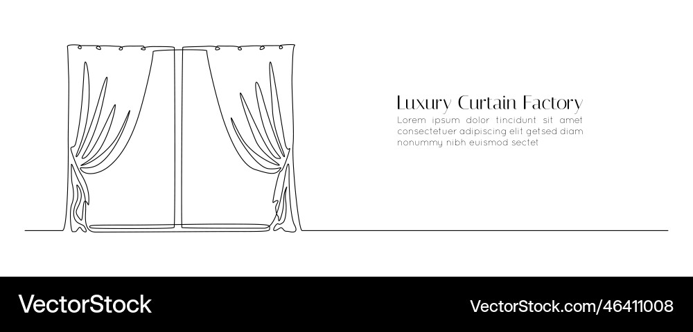 One continuous drawing of window with curtains Vector Image