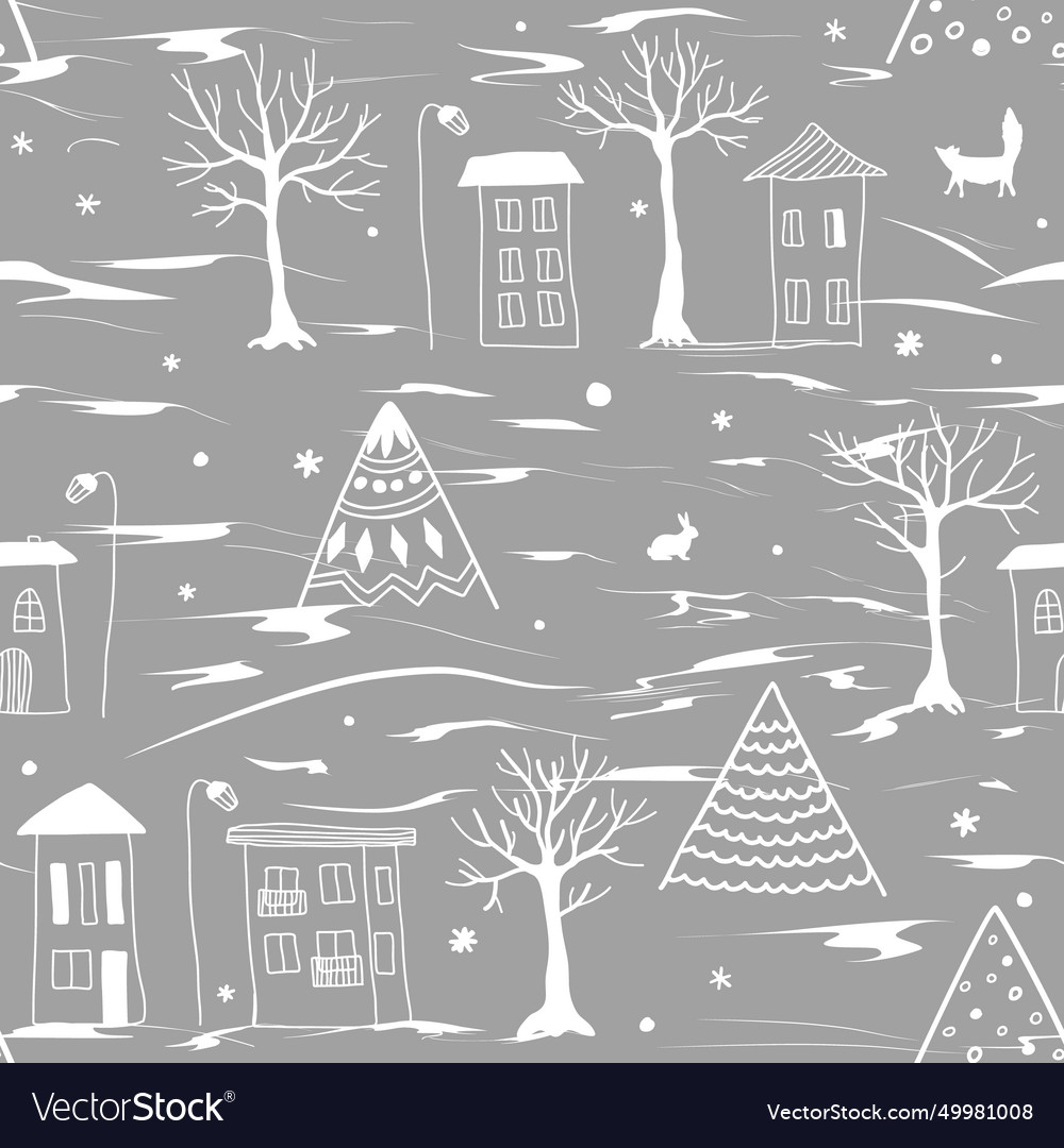 Seamless pattern of doodle hand drawn trees Vector Image