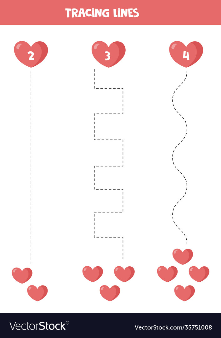 Trace lines and count number hearts Royalty Free Vector
