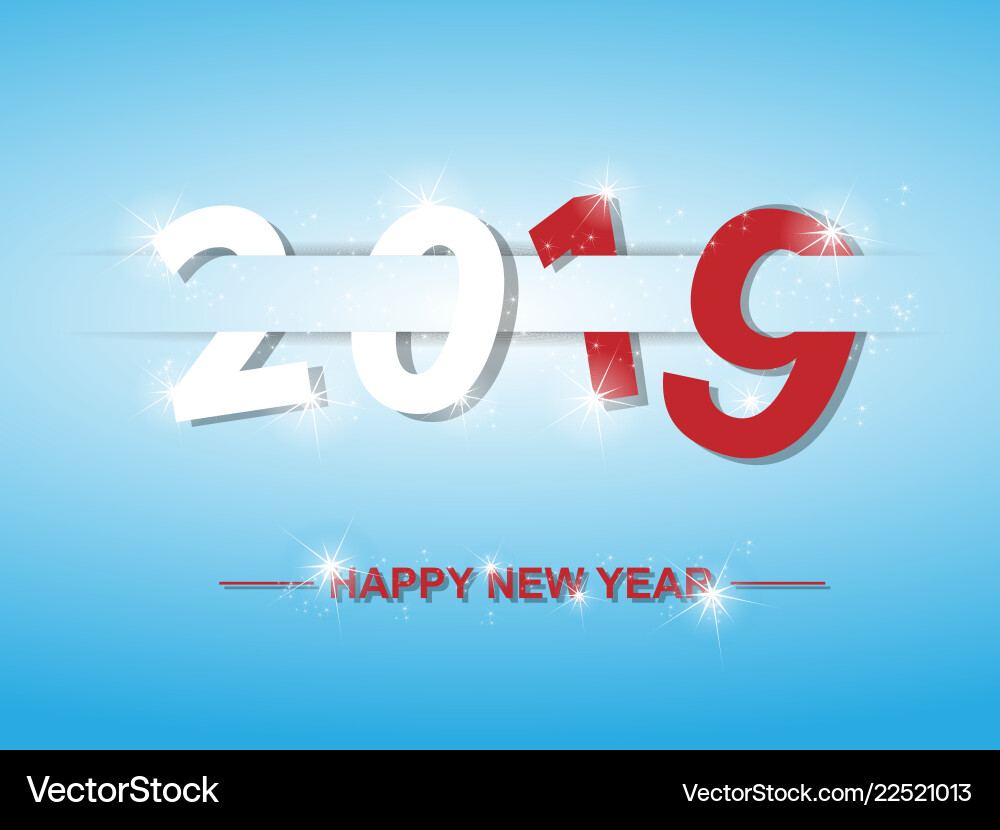 2019 happy new year text design with shadows Vector Image