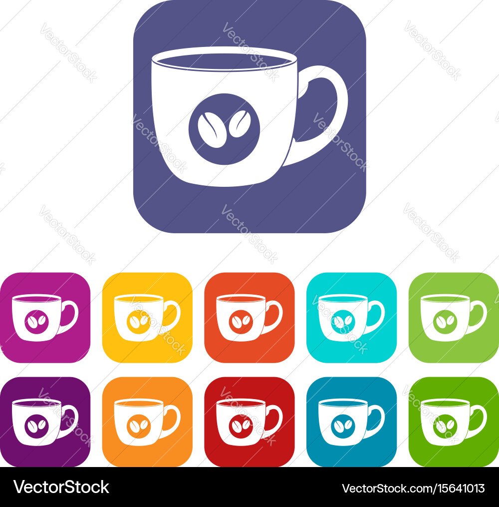Cup of coffee icons set flat Royalty Free Vector Image
