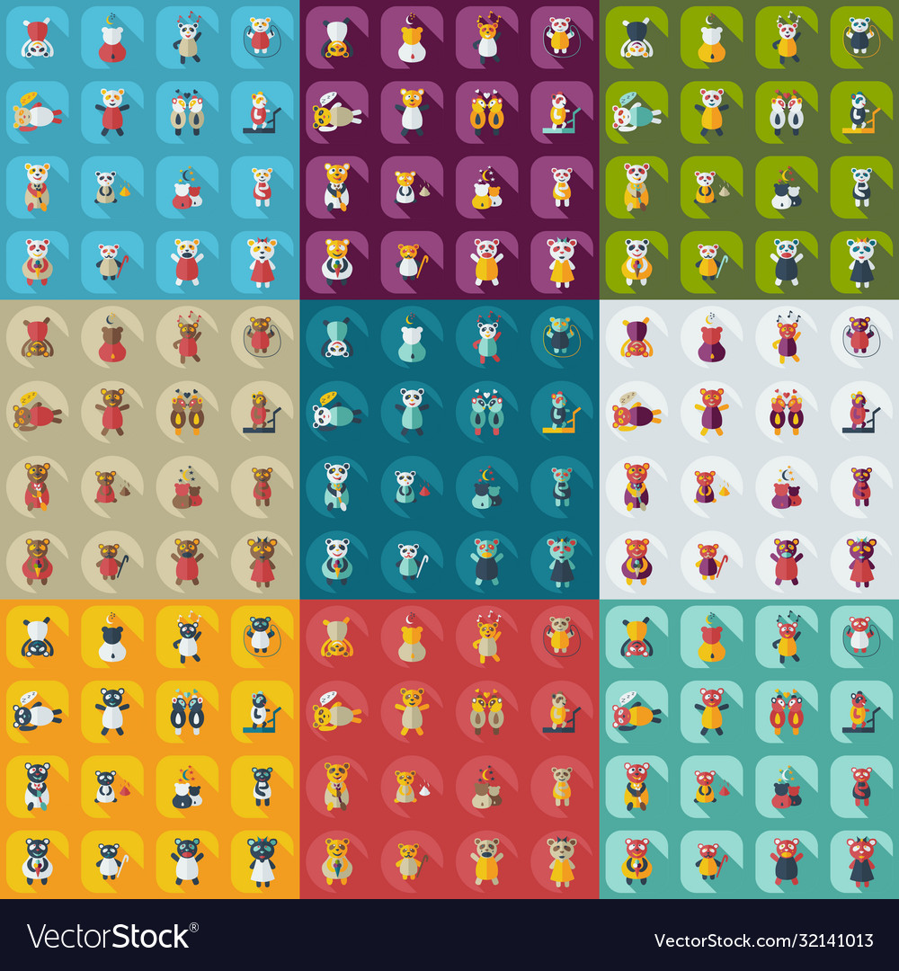 Flat concept set modern design with shadow panda Vector Image