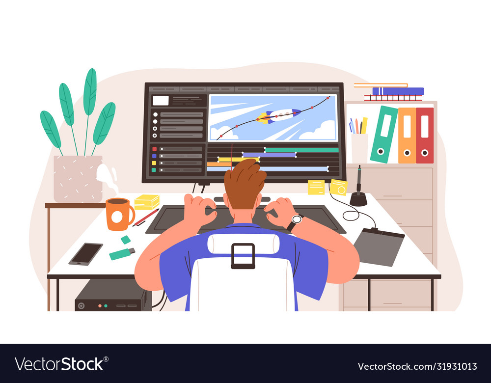 Guy animator at creation project process Vector Image