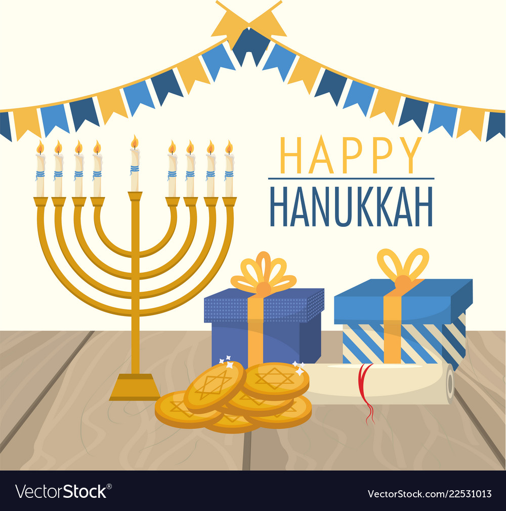 Happy hanukkah celebration with party flags Vector Image