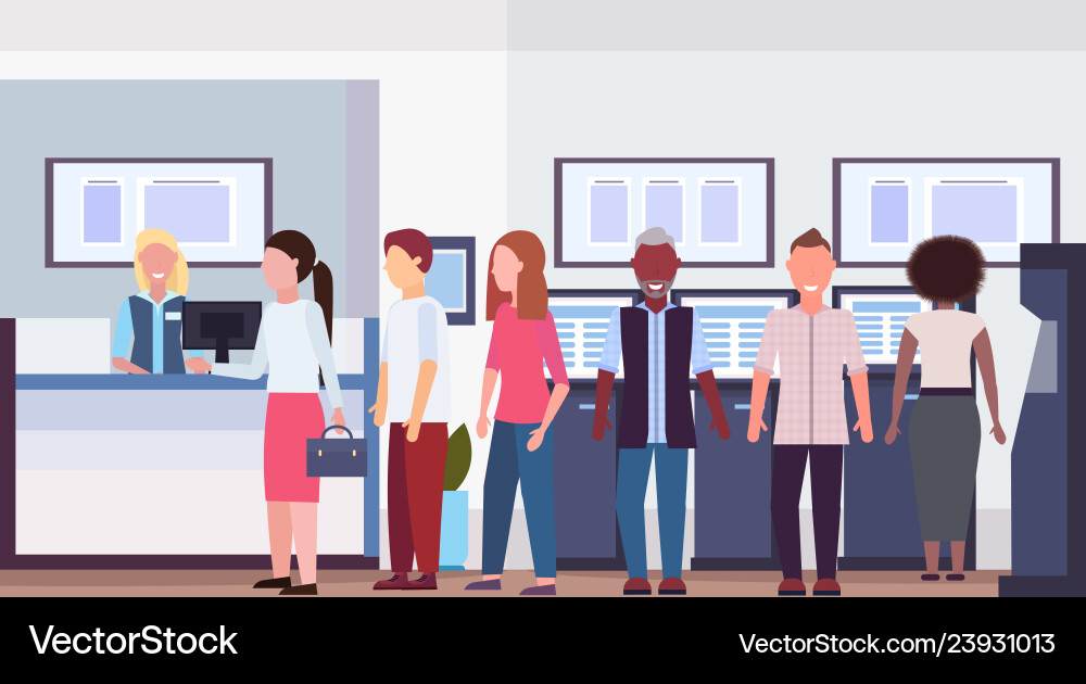 Mix race people waiting line queue to specialist Vector Image