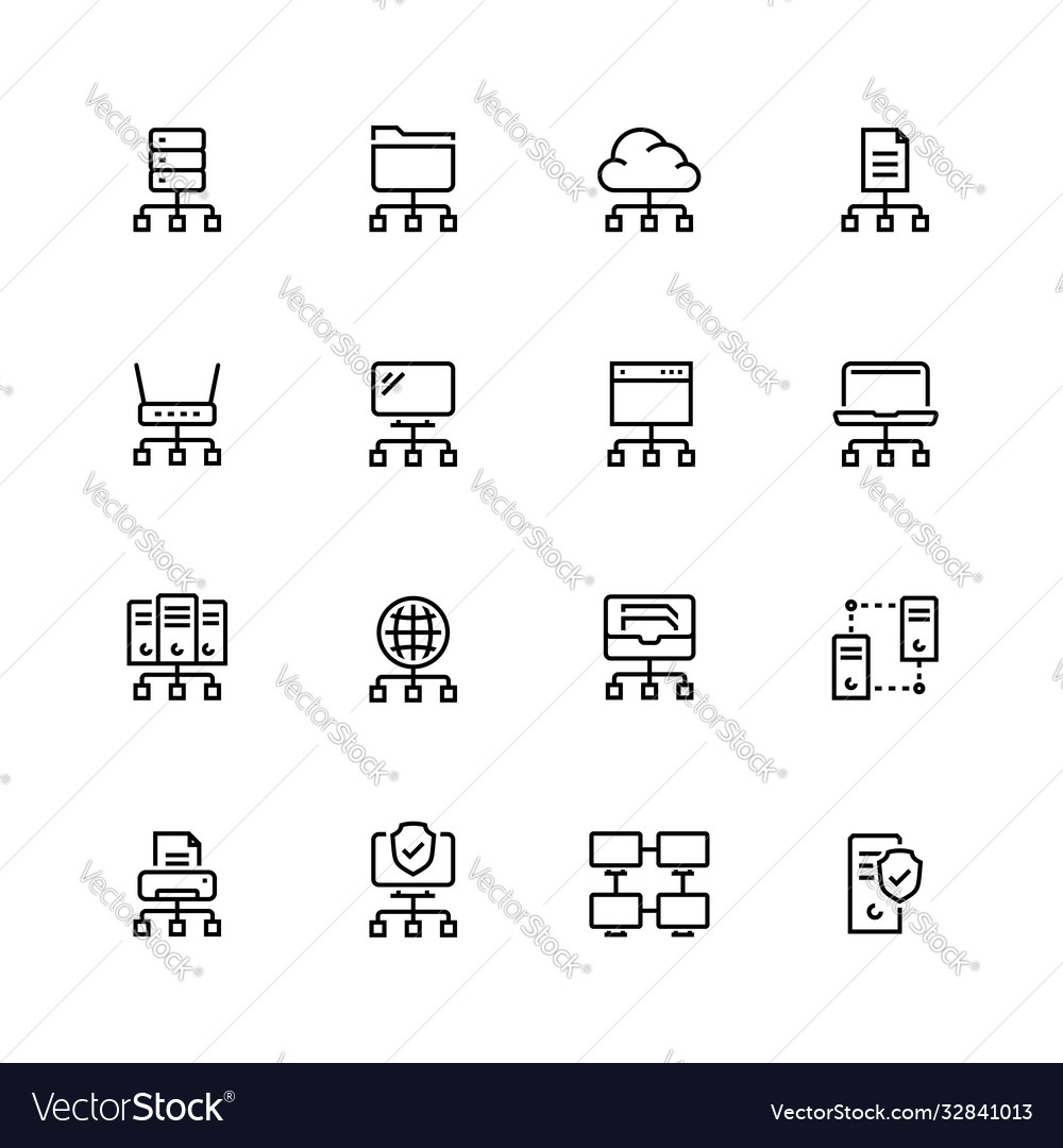 Network connection and hosting icon set in thin Vector Image