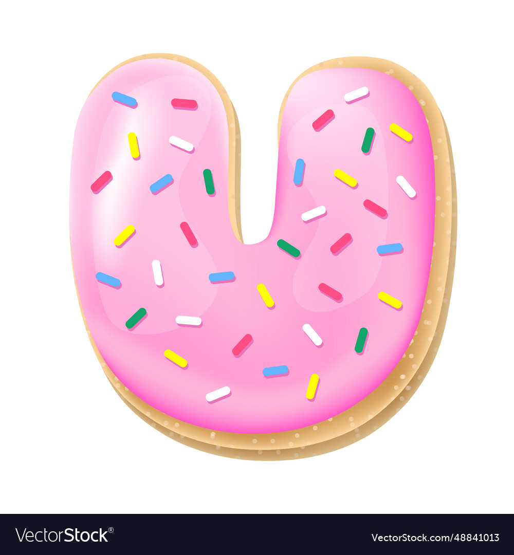 Pink letter u from donut alphabet Royalty Free Vector Image