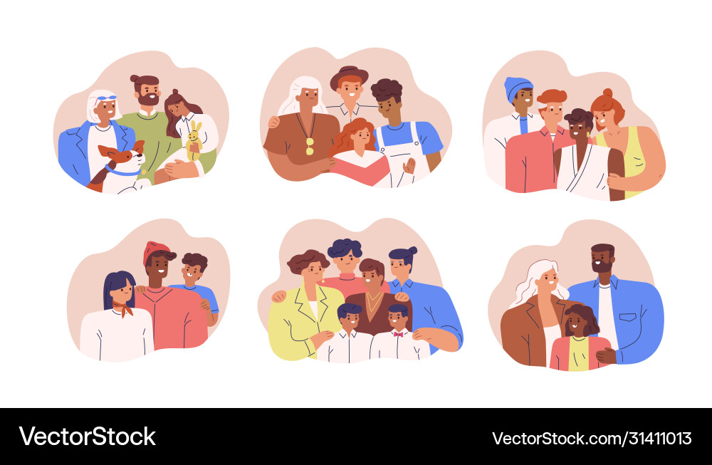 Set various diverse happy family portrait Vector Image