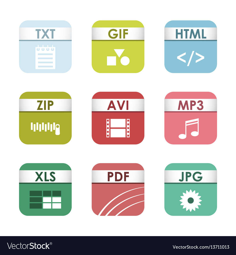 Simple square file types formats labels icon set Vector Image