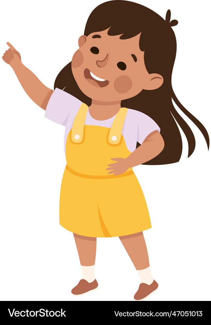 Smiling girl character pointing at something Vector Image