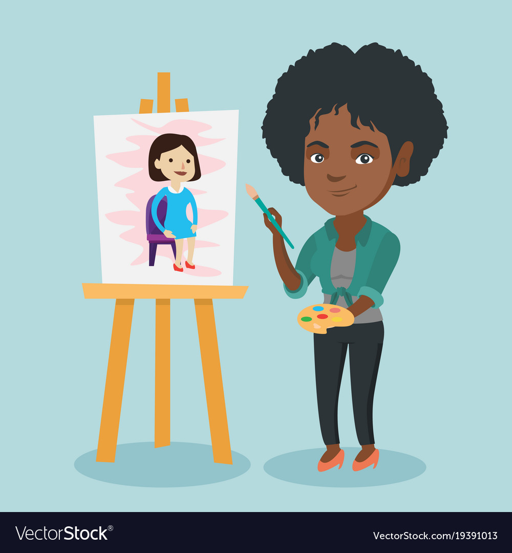 Young african-american artist painting a portrait Vector Image