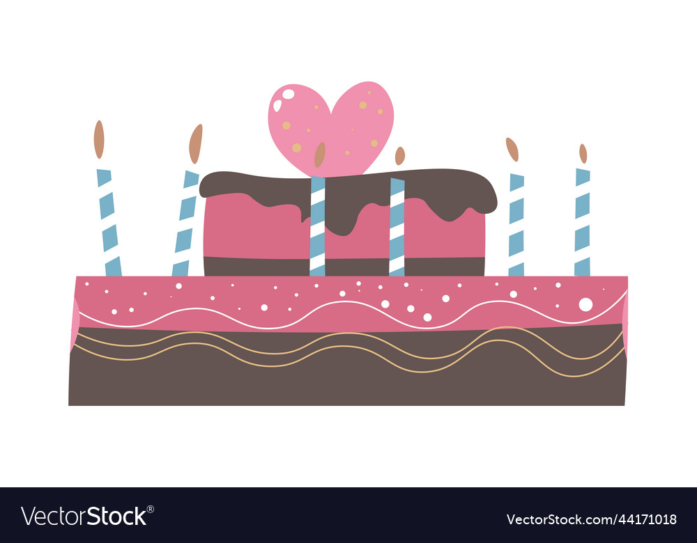 Birthday cake with hearts and candles decoration Vector Image