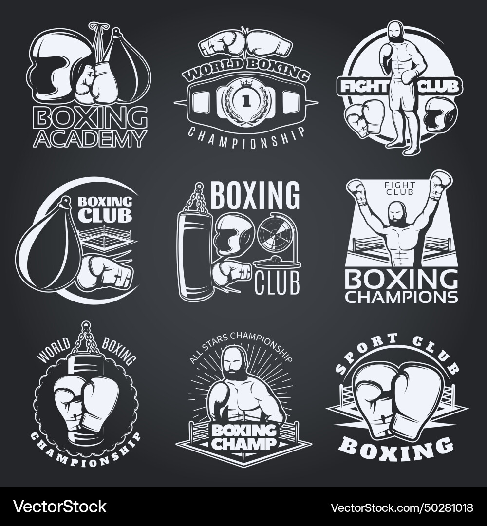 Boxing clubs and competitions monochrome emblems Vector Image