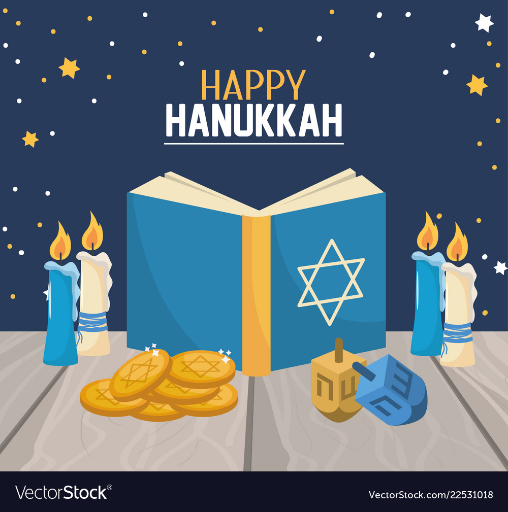 Hanukkah book with candles and spin decoration Vector Image