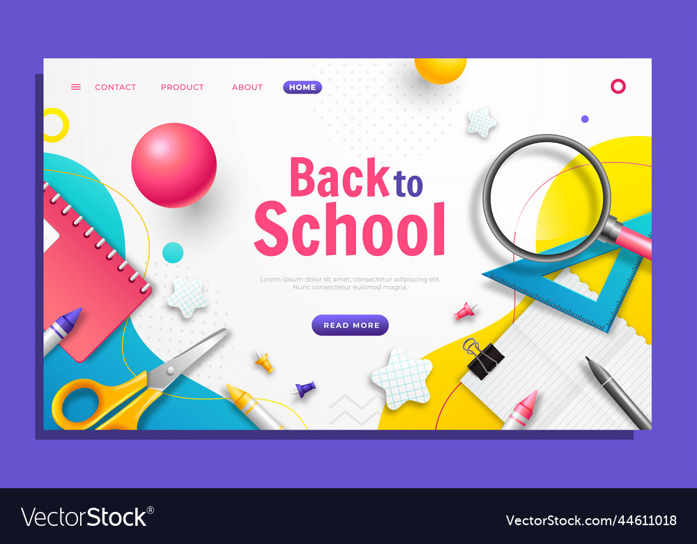 Realistic back school landing page template design
