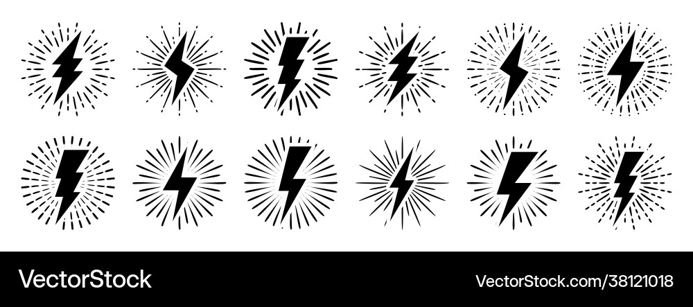 Set vintage lightning bolts and sun rays Vector Image
