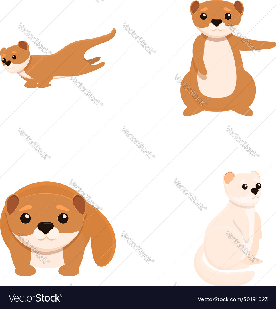 Cartoon mink icons set cute funny Royalty Free Vector Image Cartoon mink icons set cute funny Royalty Free Vector Image