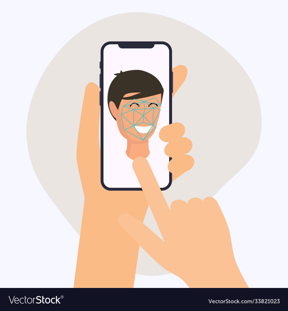 Hand holding mobile smart phone with face Vector Image